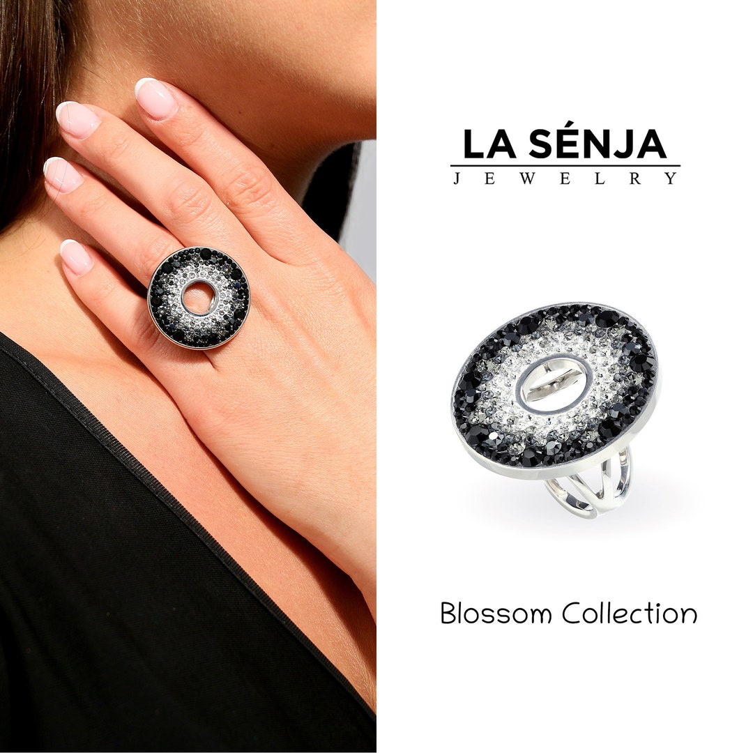 Black Cocktail Ring • Black Ring for Women • Open Circle Ring • Multi ...