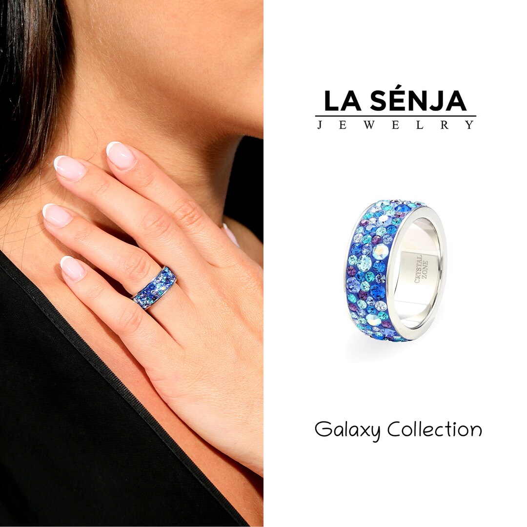 Swarovski Sapphire Ring for Women Blue Ring All Around Multi Stone Ring ...