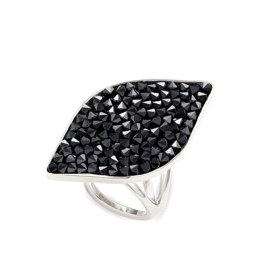 Swarovski Black Cocktail Ring for Women Long Statement Ring Leaf Shaped ...