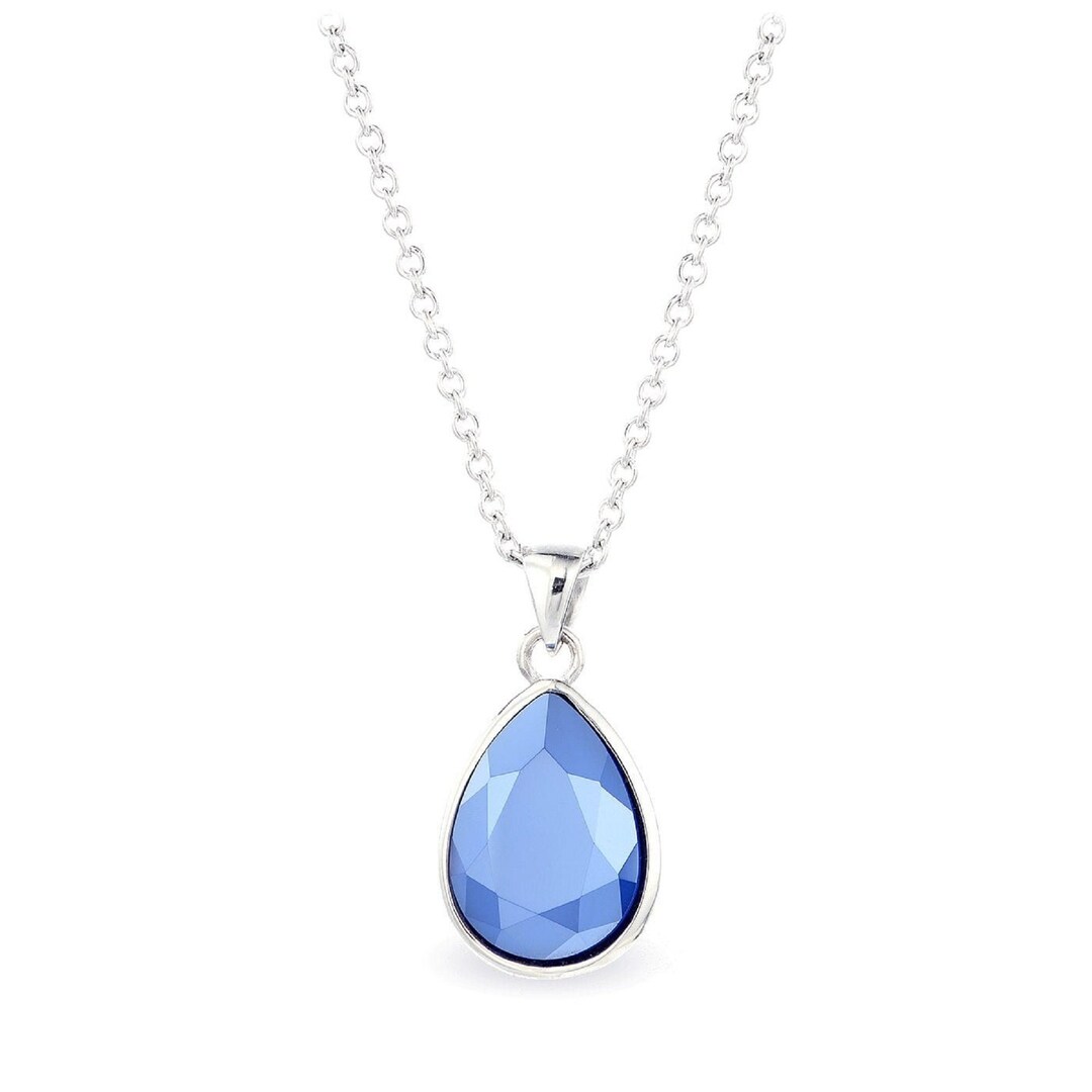 Royal Blue Teardrop Necklace Sparkly Blue Crystal Necklace Pendant Pear ...