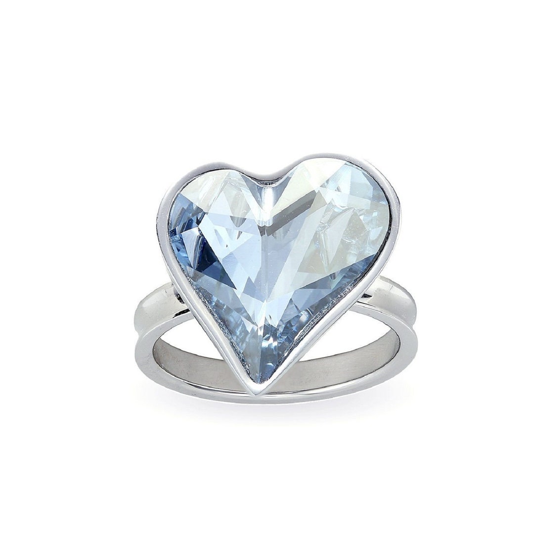 Light Blue Heart Ring • Sparkly Crystal Heart Shaped Ring • Statement ...