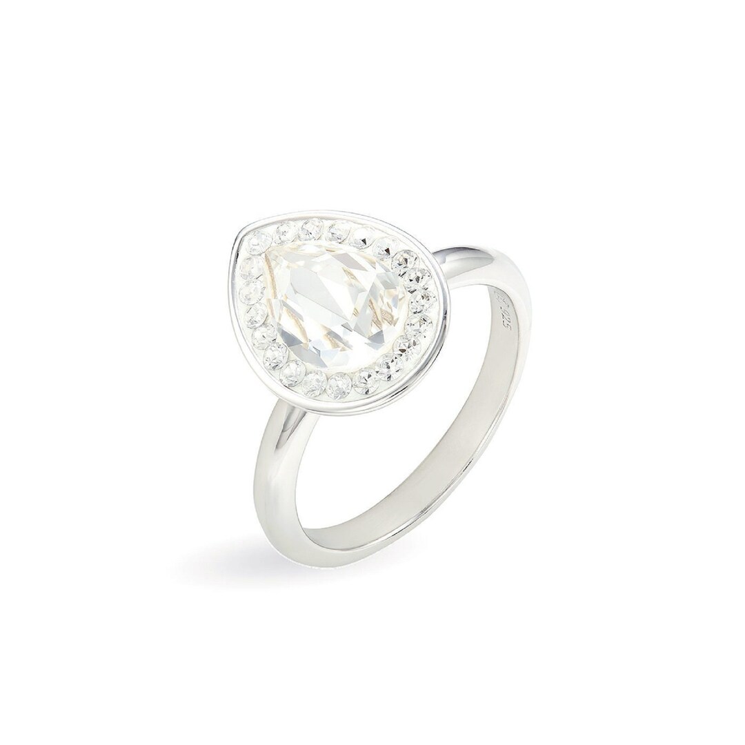 Teardrop Ring Silver • Crystal Pear Shaped Ring • Sparkly Clear Stone ...