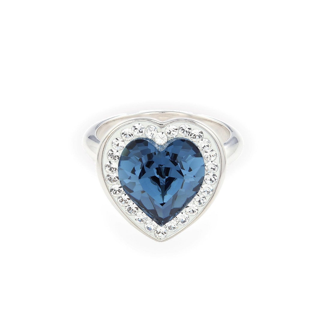 Big Blue Heart Ring • Sterling Silver Heart Ring • Sparkly Crystal ...