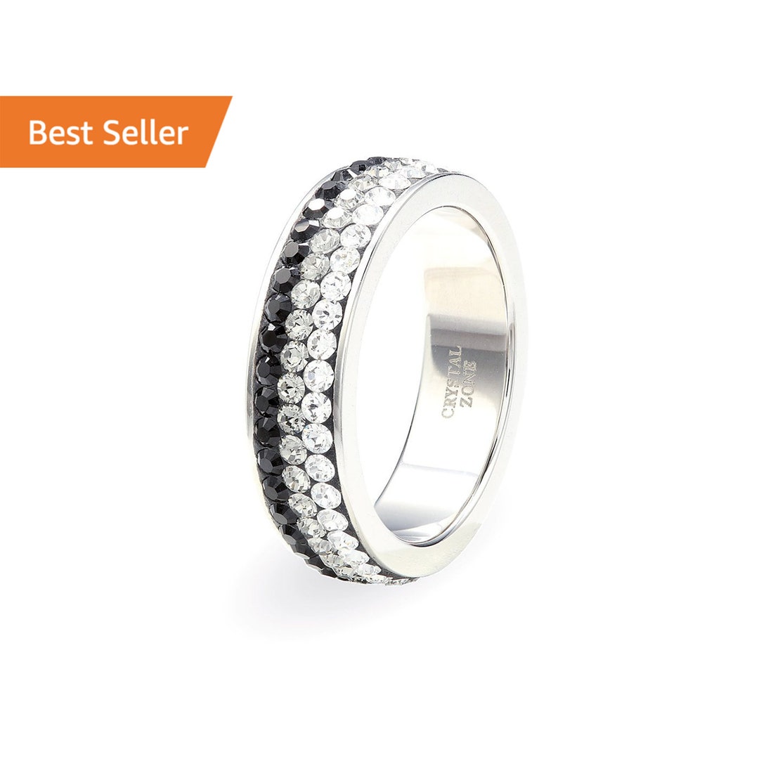 Swarovski Black Crystal Ring Sparkly Black Ring for Women 316L ...