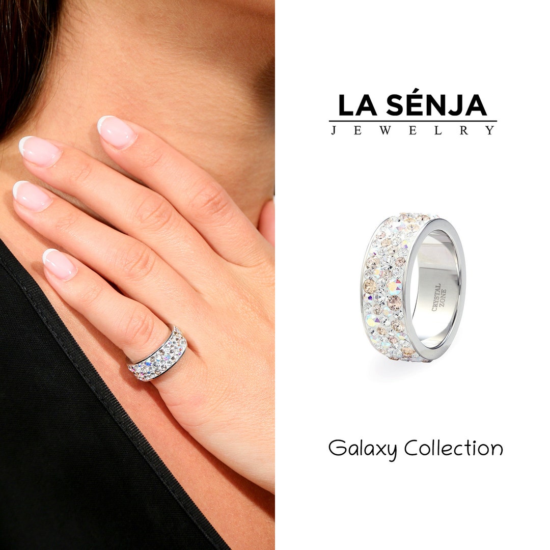 Unique Swarovski Ring Band Sparkly Crystal Ring 316L Stainless Steel ...