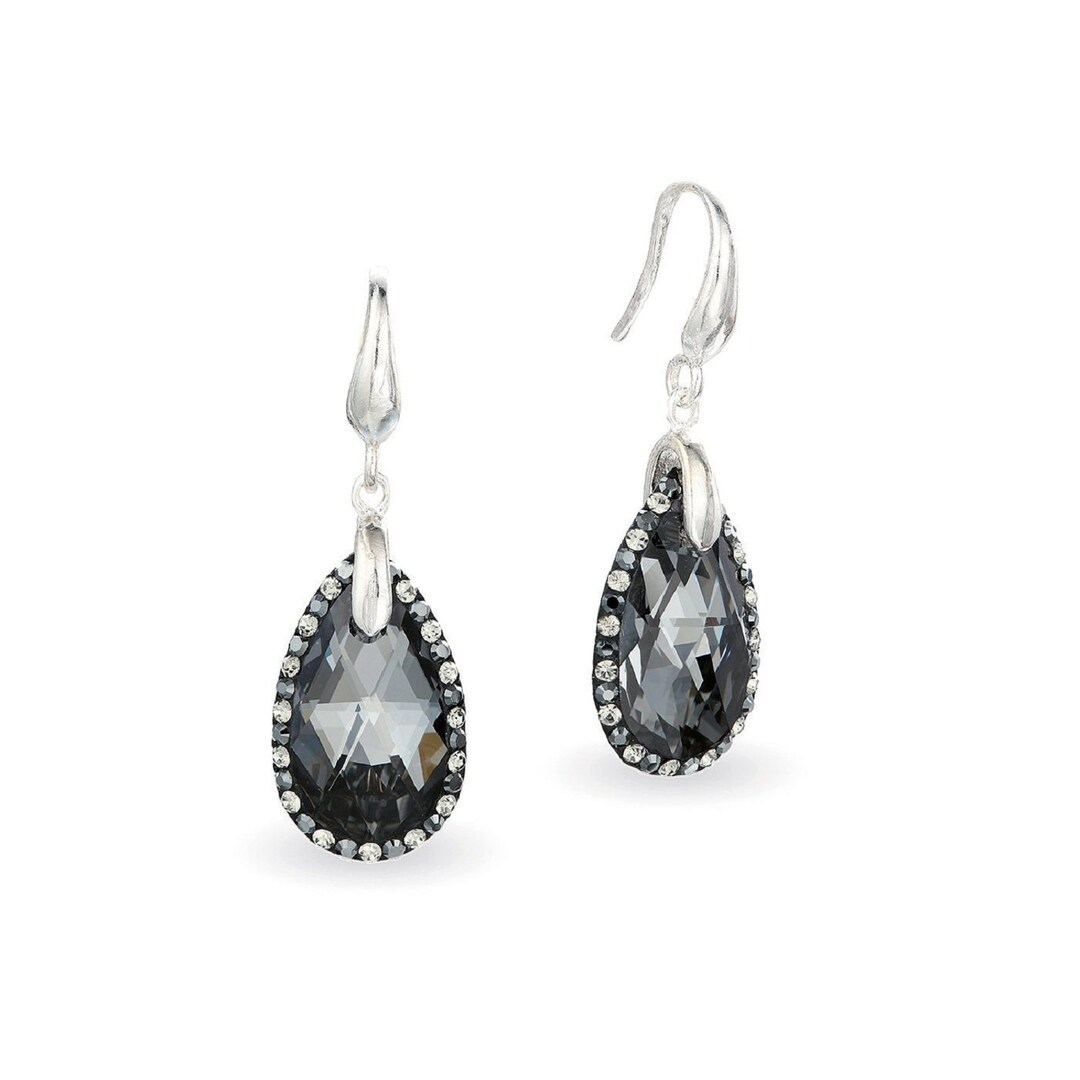 Sparkly Black Tear Drop Earrings • Silver Drop Earrings • Rain Drop ...