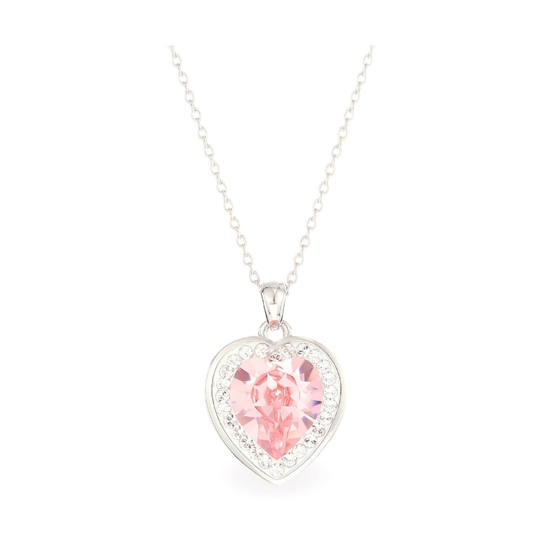 Light Pink Heart Necklace • Sparkly Crystal Necklace • Big Heart ...