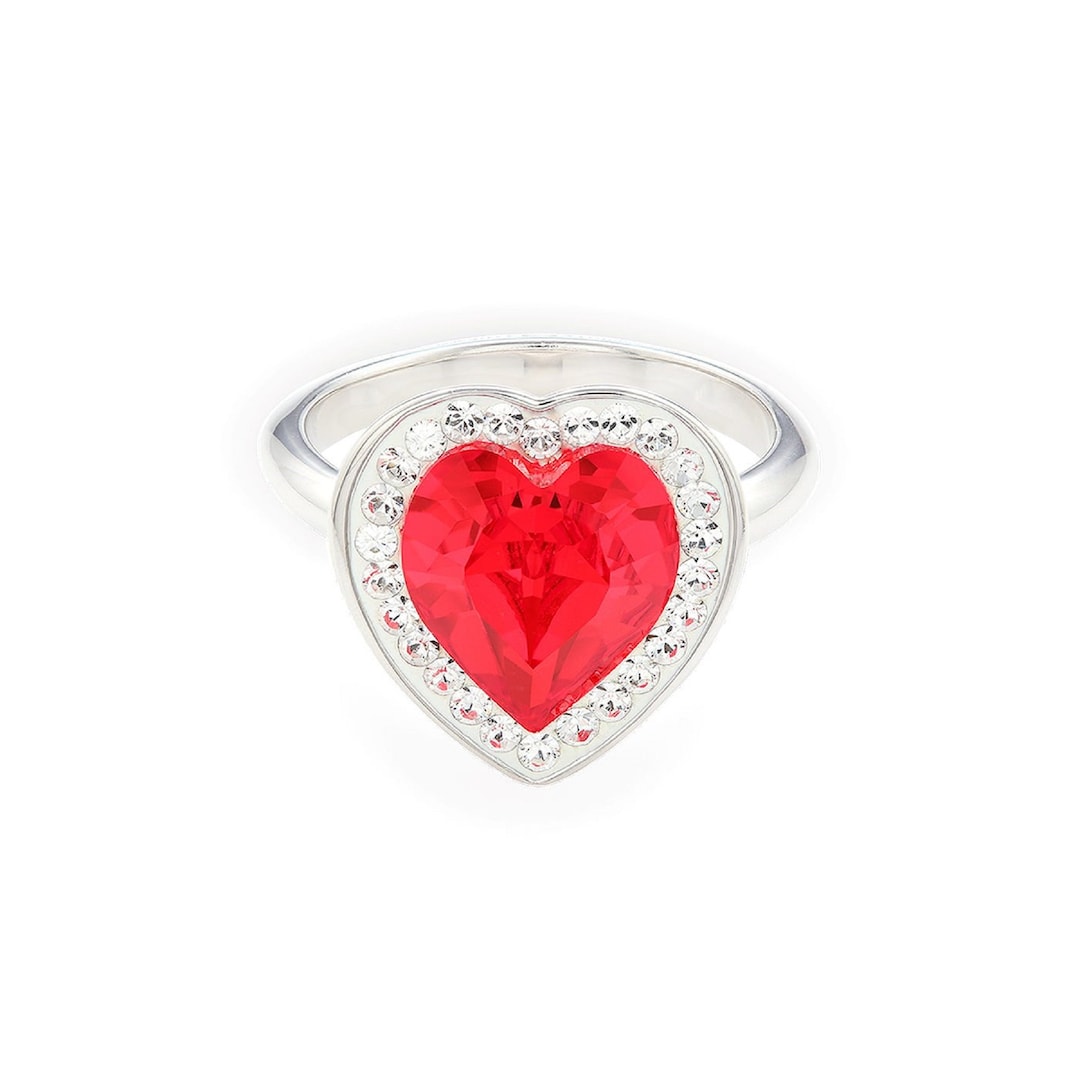 Red Heart Ring Crystal Heart Shaped Ring Sterling Silver Heart Ring ...
