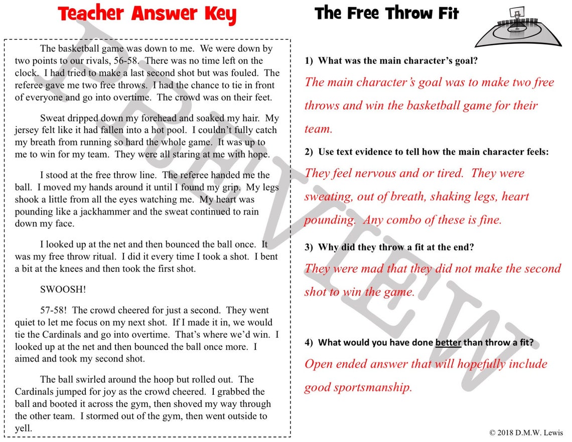 5 Basketball Fun Fiction Reading Comprehension Passages: Funny - Etsy