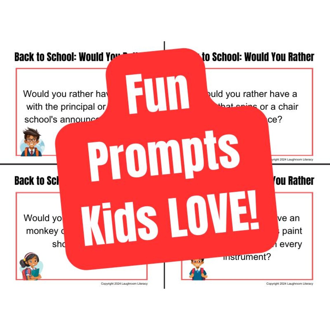 36 Back to School would You Rather Task Cards FUN Prompts Fun Reading ...