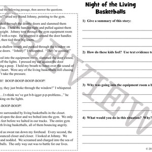 5 Basketball Fun Fiction Reading Comprehension Passages: Funny Reading ...