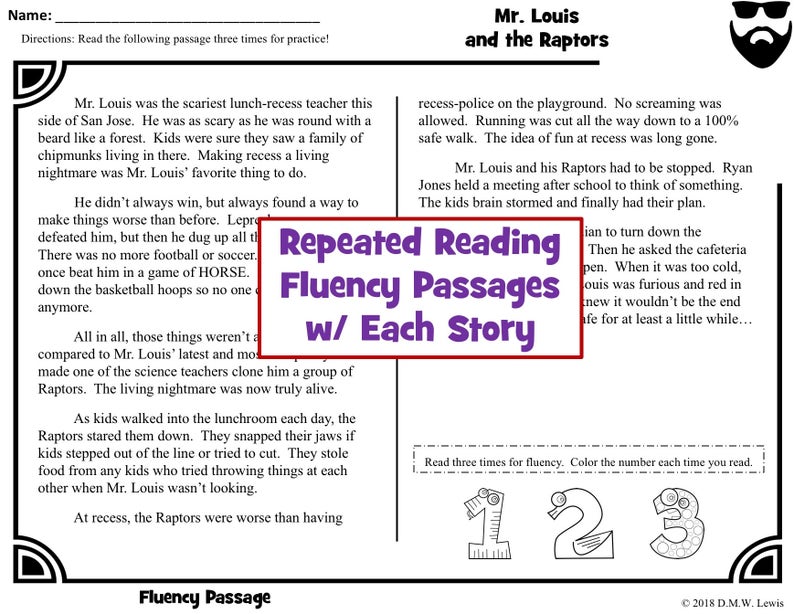 12 Evil Recess Teacher Mr. Louis Fun Fiction Reading Comprehension ...