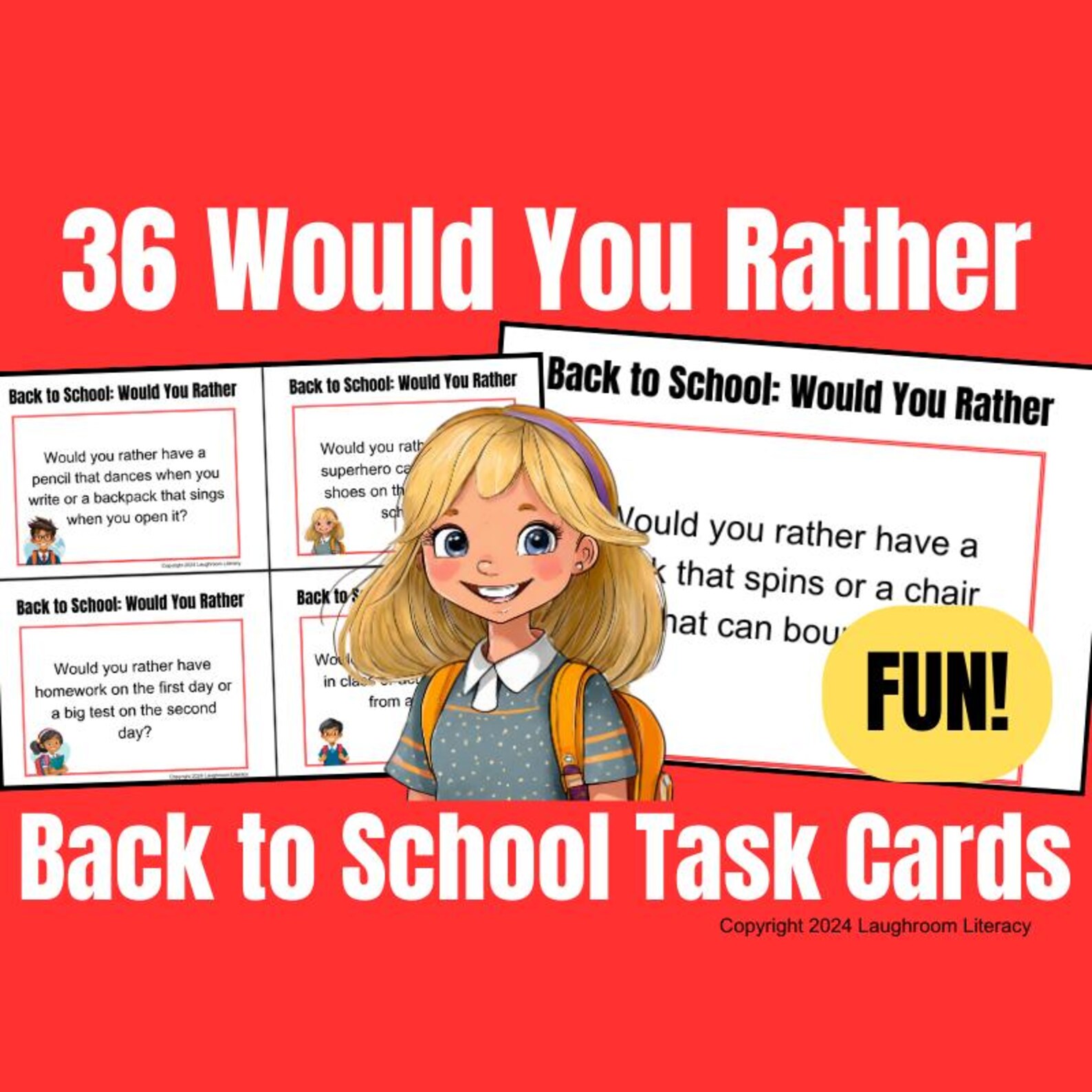 36 Back to School would You Rather Task Cards FUN Prompts Fun Reading ...