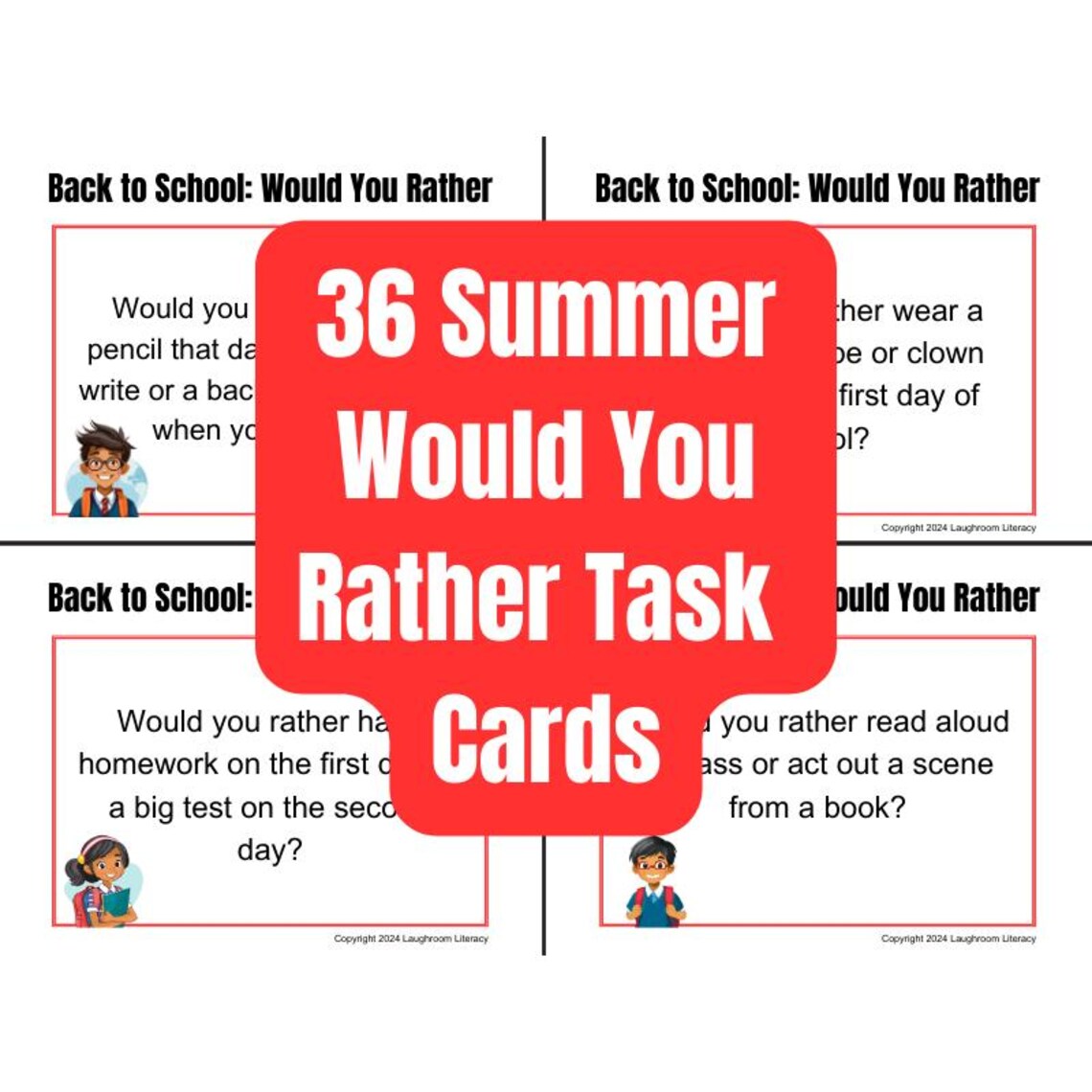 36 Back to School would You Rather Task Cards FUN Prompts Fun Reading ...