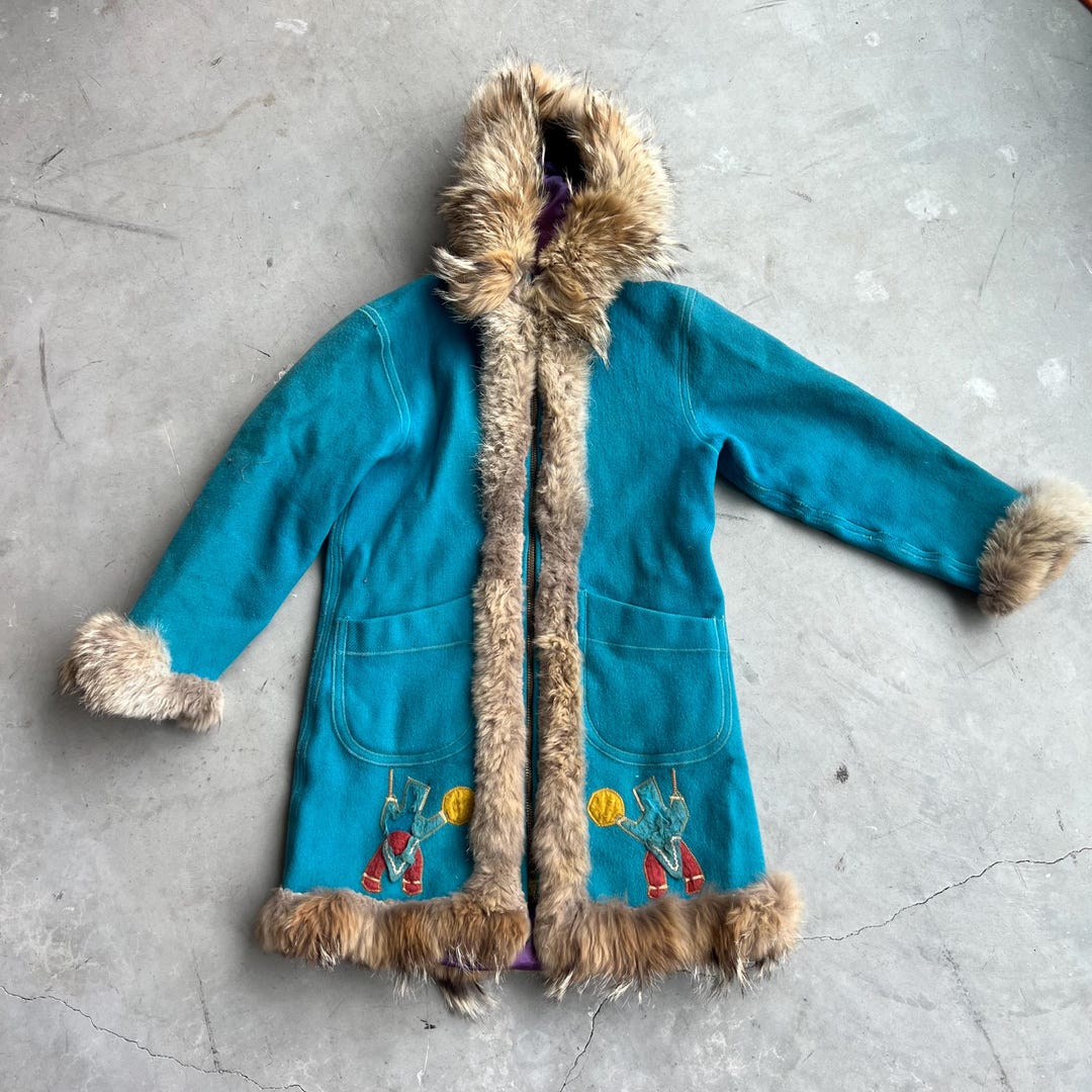 Vintage 1970s Authentic Inuit Canadian Made 100% Wool Blue Parka Fur ...