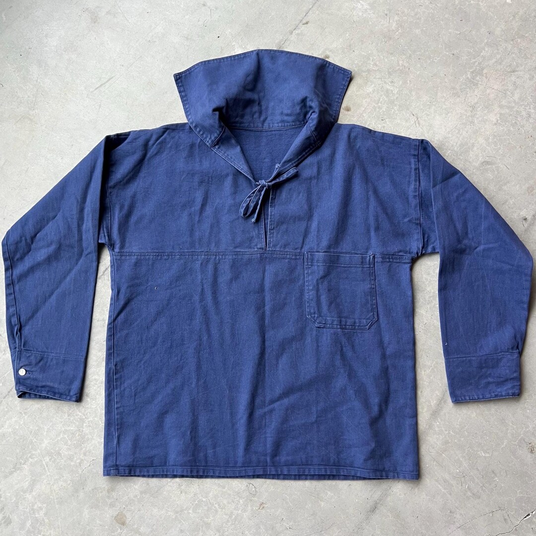 Vintage French Sailor Smock Shirt Pullover Jacket Large- XL Fisherman ...
