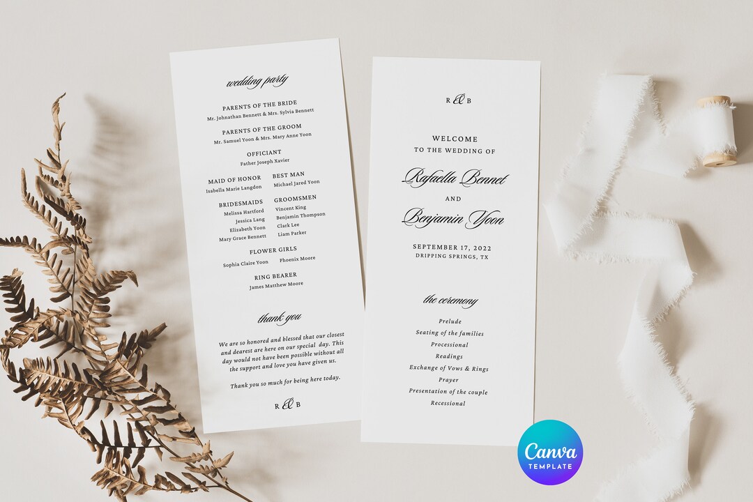 Formal Wedding Program Canva Template Traditional Wedding - Etsy