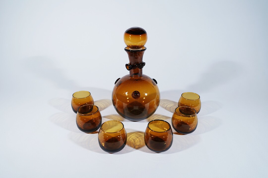 Rustic Hand-blown Glass Decanter Set - Etsy
