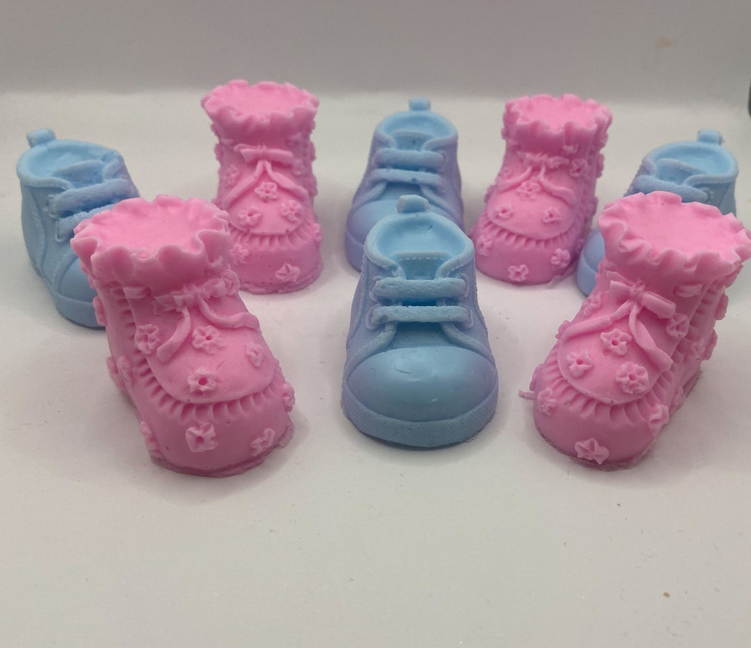 Baby shower. Gender revel. Baby boot soap set scented in baby powder ...