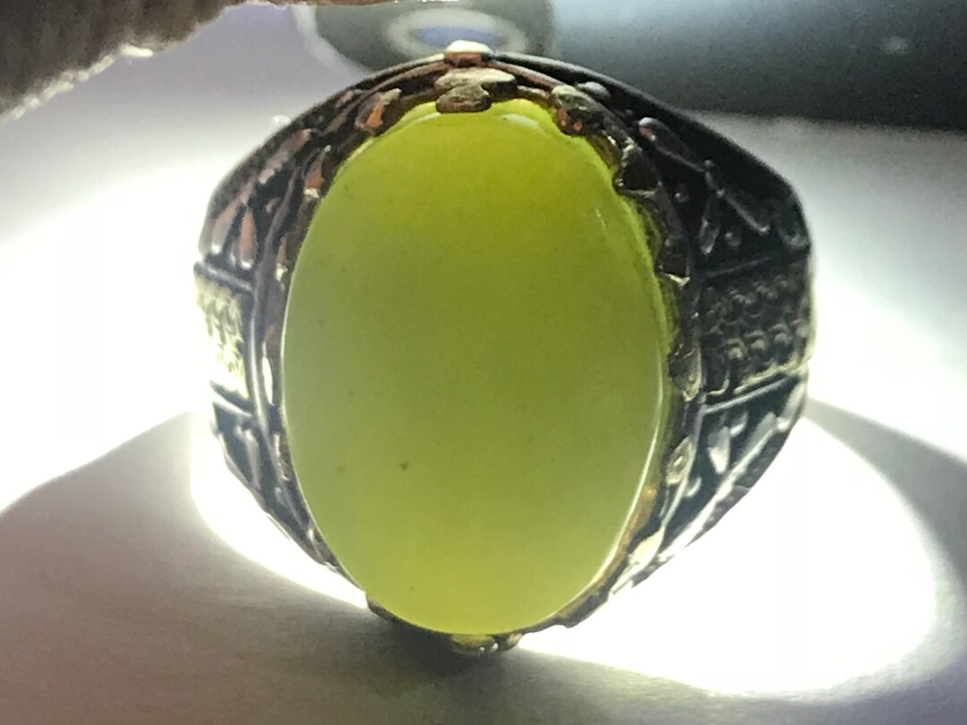 Handmade Silver Men Ring, Yemeni Dark Green Jadeite Jade Stone Natural ...