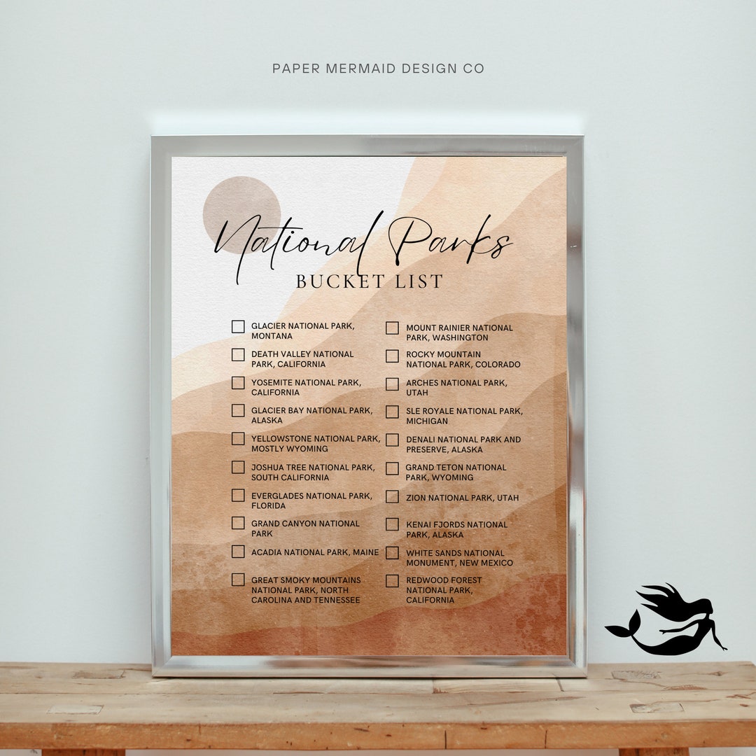 National Parks Bucket List Check List Boho Modern Wall Art Nature Print ...