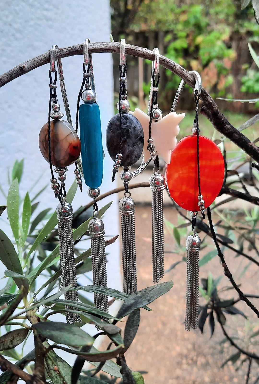 Natural Stone Bookmarks and Metal Pompom/lithotherapy Book Jewelry ...