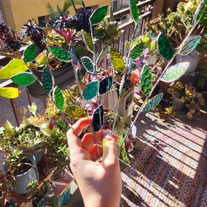 Grean Leaf Stained Glass Plant Pot Charm Suncatcher - Etsy