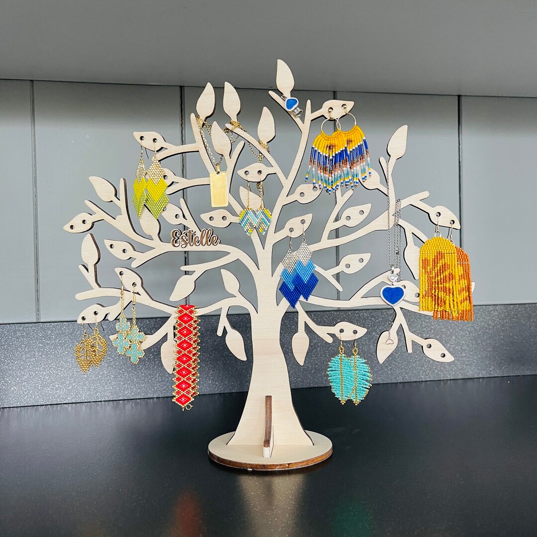 Customizable Wooden Jewelry Tree for Earrings, Bracelets, Necklaces ...