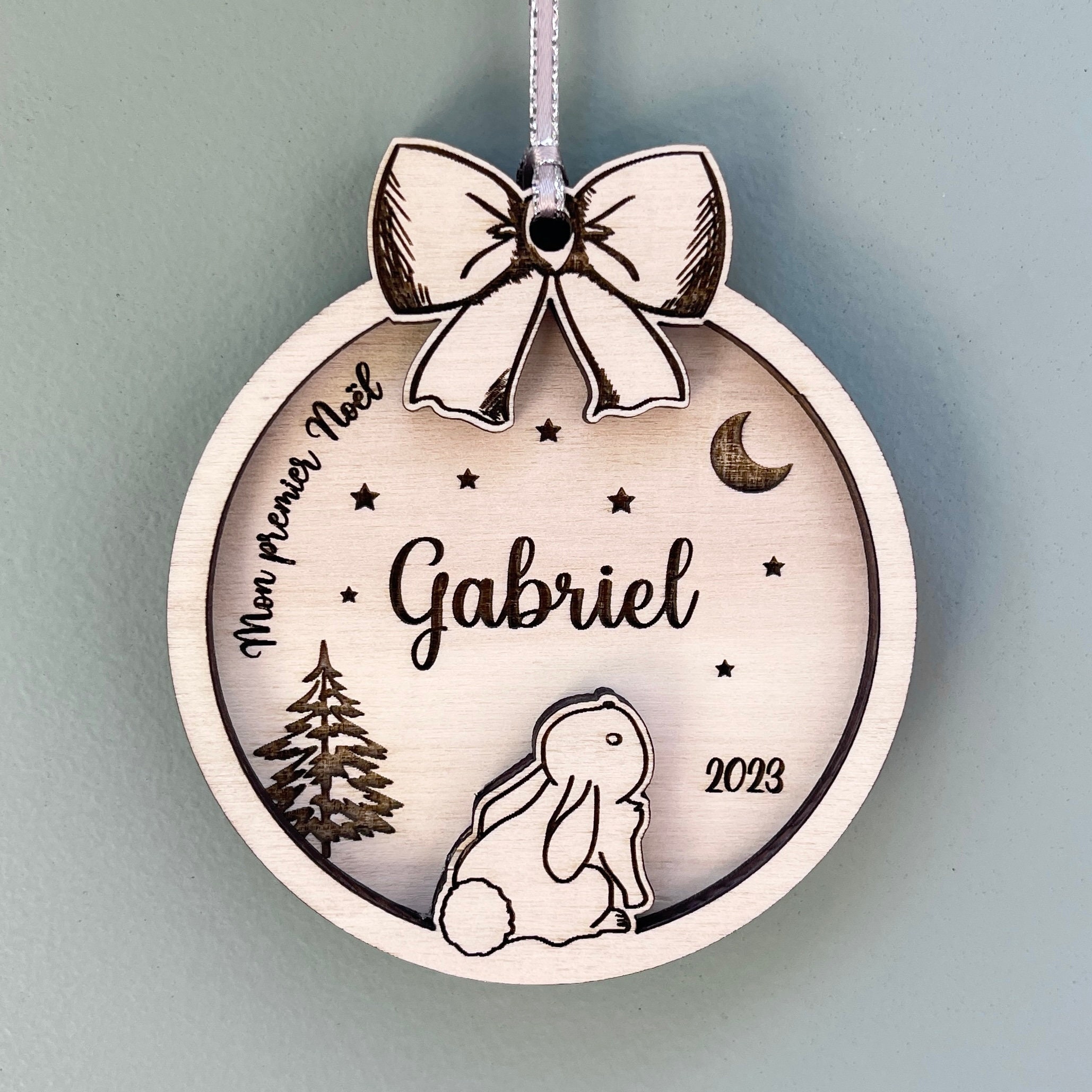 Boule mon premier noël personnalisée en bois motif faon, idée cadeau de ...