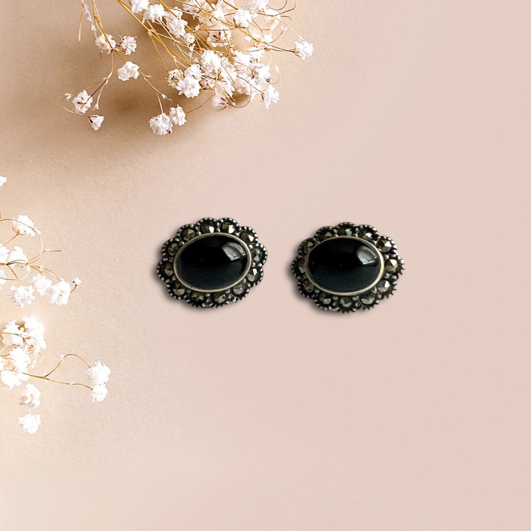 Stud Earrings Silver Erzurum Oltu Stone jet Stone 925 Sterling Silver ...