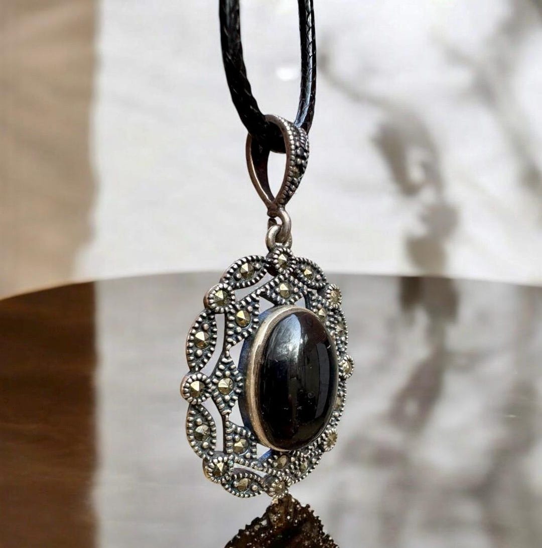 Jet Stone Necklace | “oltu” Stone | Healing Stone | 925 Sterling Silver ...