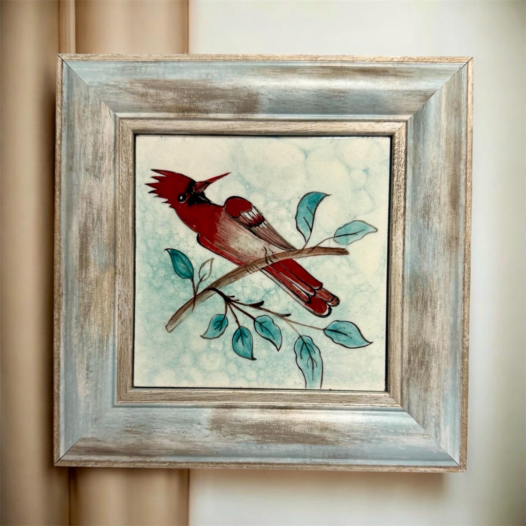 Hand-painted Ceramic Red Cardinal Bird Turkish Traditional Tile Art ...