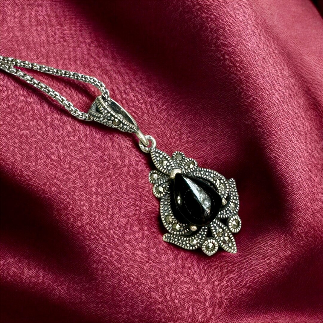 Jet Stone Pendant Necklace Oltu Stone Natural Healing Stone 925 ...