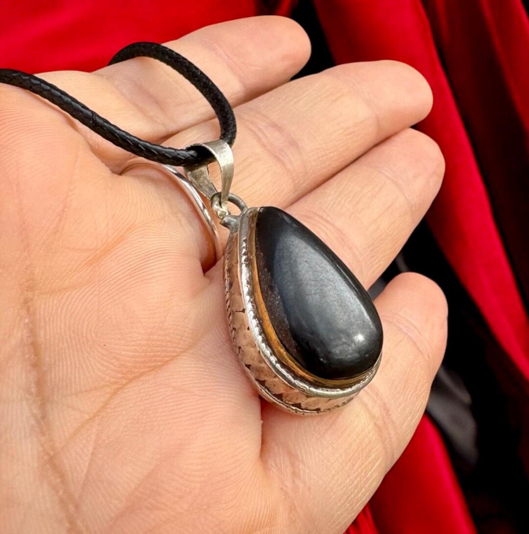 Jet Stone | Vintage Bohemian Necklace "oltu" Stone | 925 Sterling ...