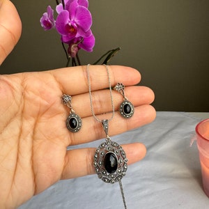 Necklace Erzurum Oltu Stone Jet Stone 925 Sterling Silver Edges ...
