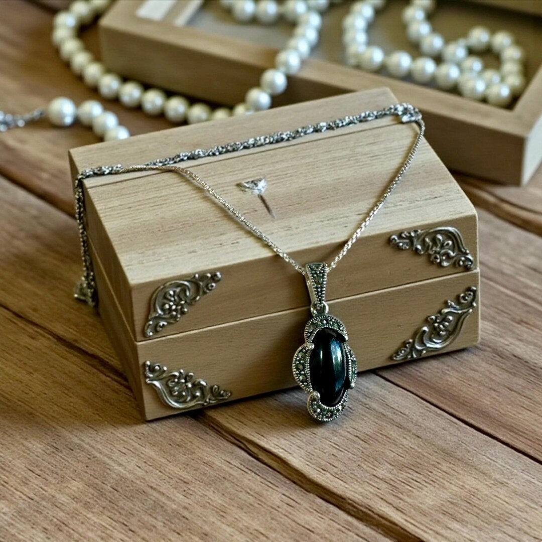 Handcrafted Oltu Stone (turkish Jet Stone) Necklace, 925 Silver With ...