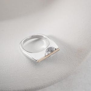 Sterling Silver Asymmetric Crystal Ring – Geometric Statement Jewelry ...