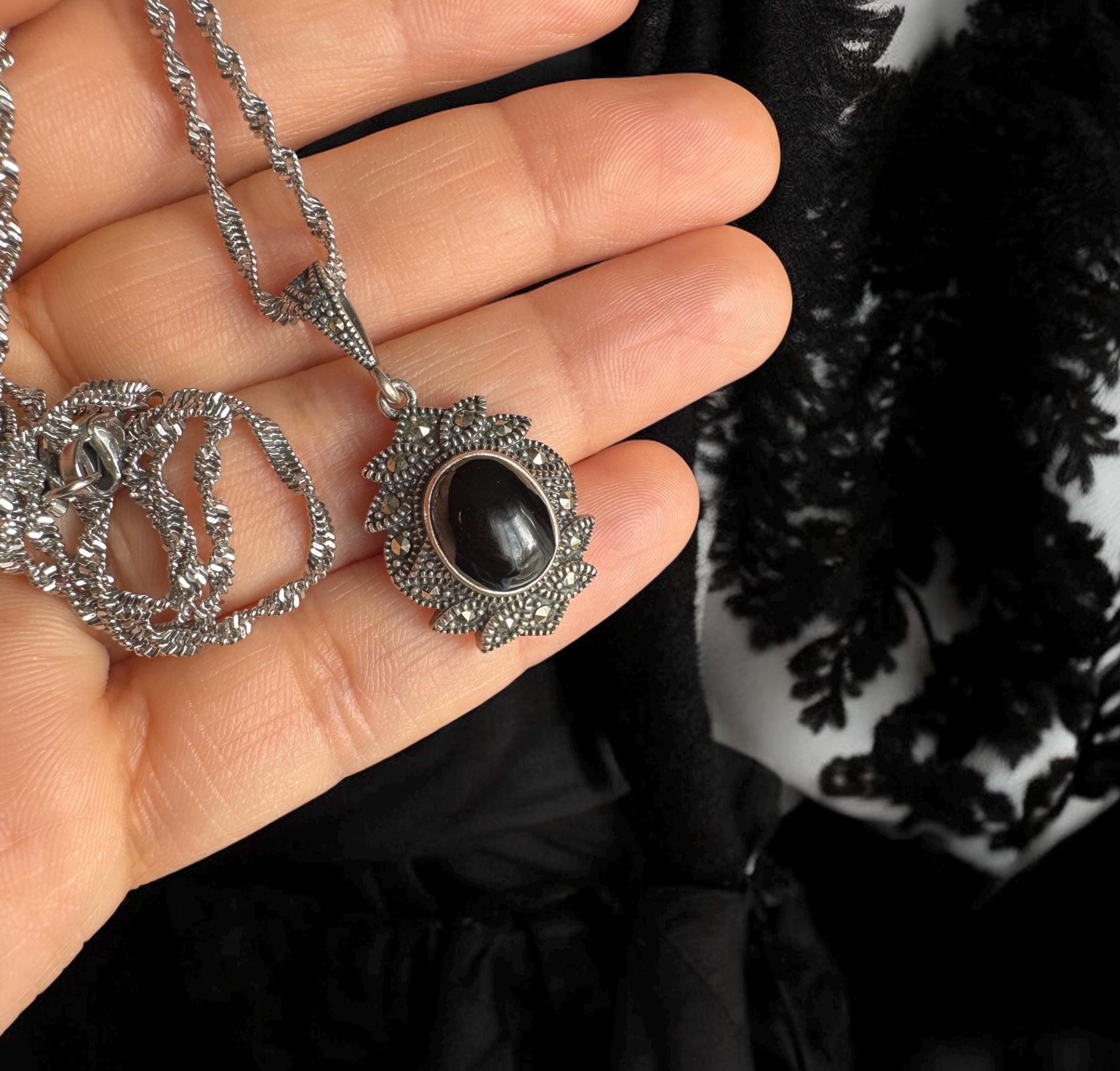 Jet Stone Pendant Necklace | Oltu Stone | Natural Healing Stone | 925 ...