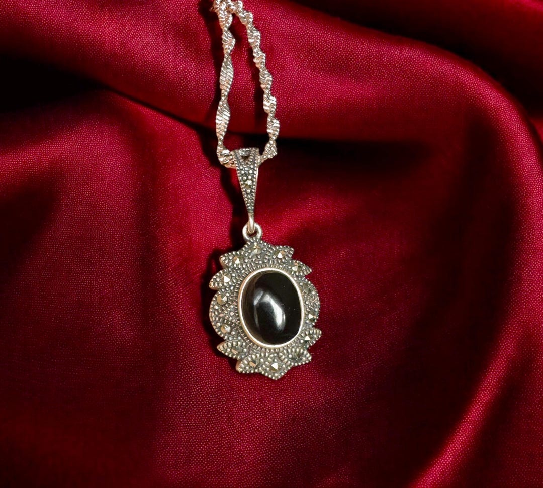 Jet Stone Pendant Necklace | Oltu Stone | Natural Healing Stone | 925 ...