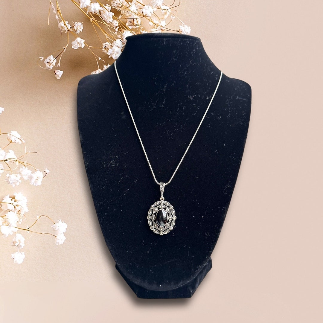 Necklace Erzurum Oltu Stone Jet Stone 925 Sterling Silver Edges ...