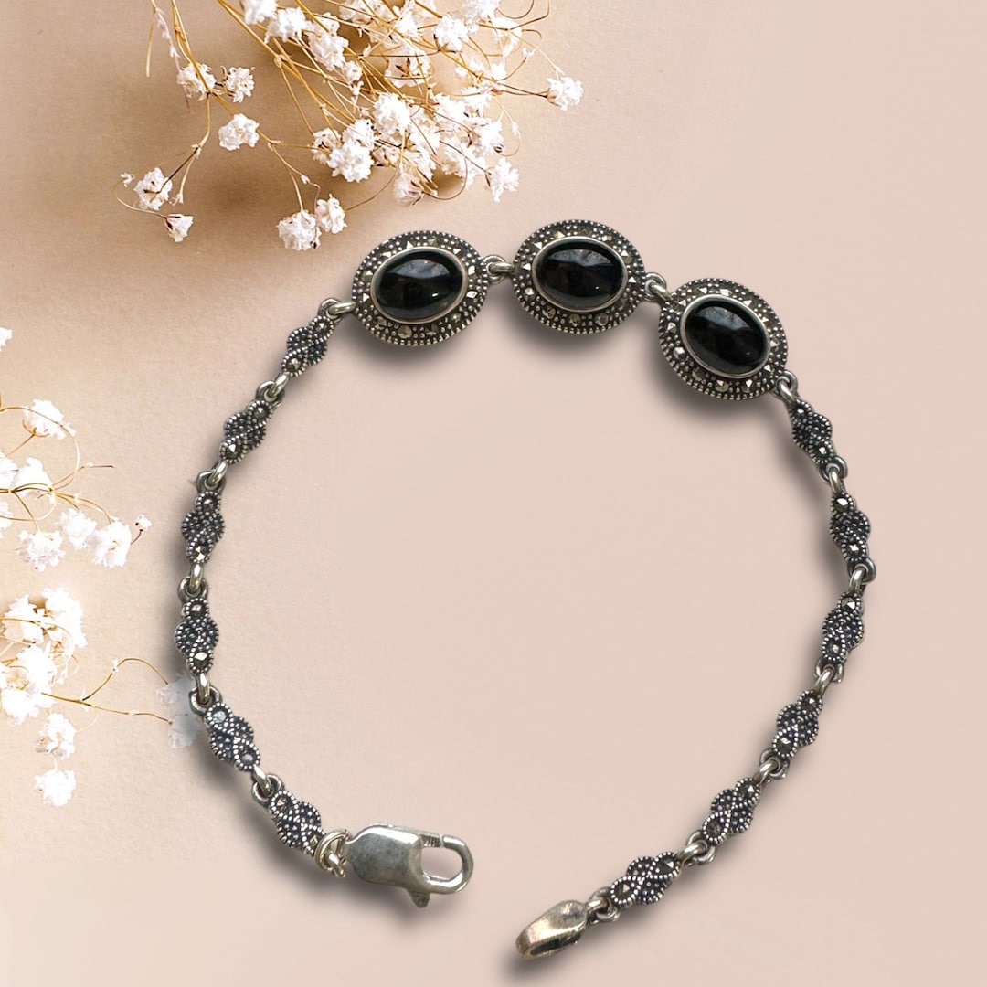 Bracelet Silver Erzurum Oltu Stone Jet Stone 925 Sterling Silver Edges ...