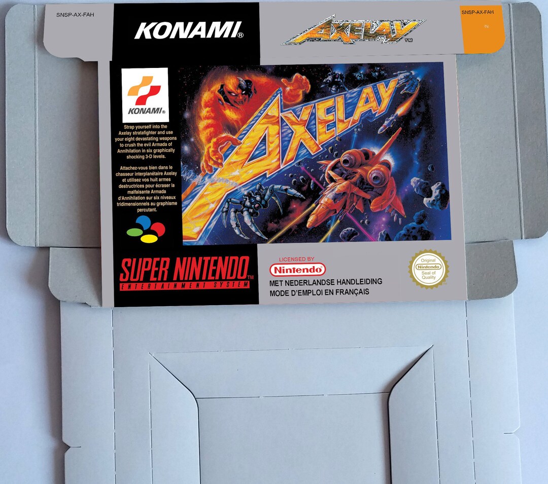 Axelay - NTSC or PAL - Replacement Box With Inner Tray Option - SNES - Thick Cardboard as in the ...