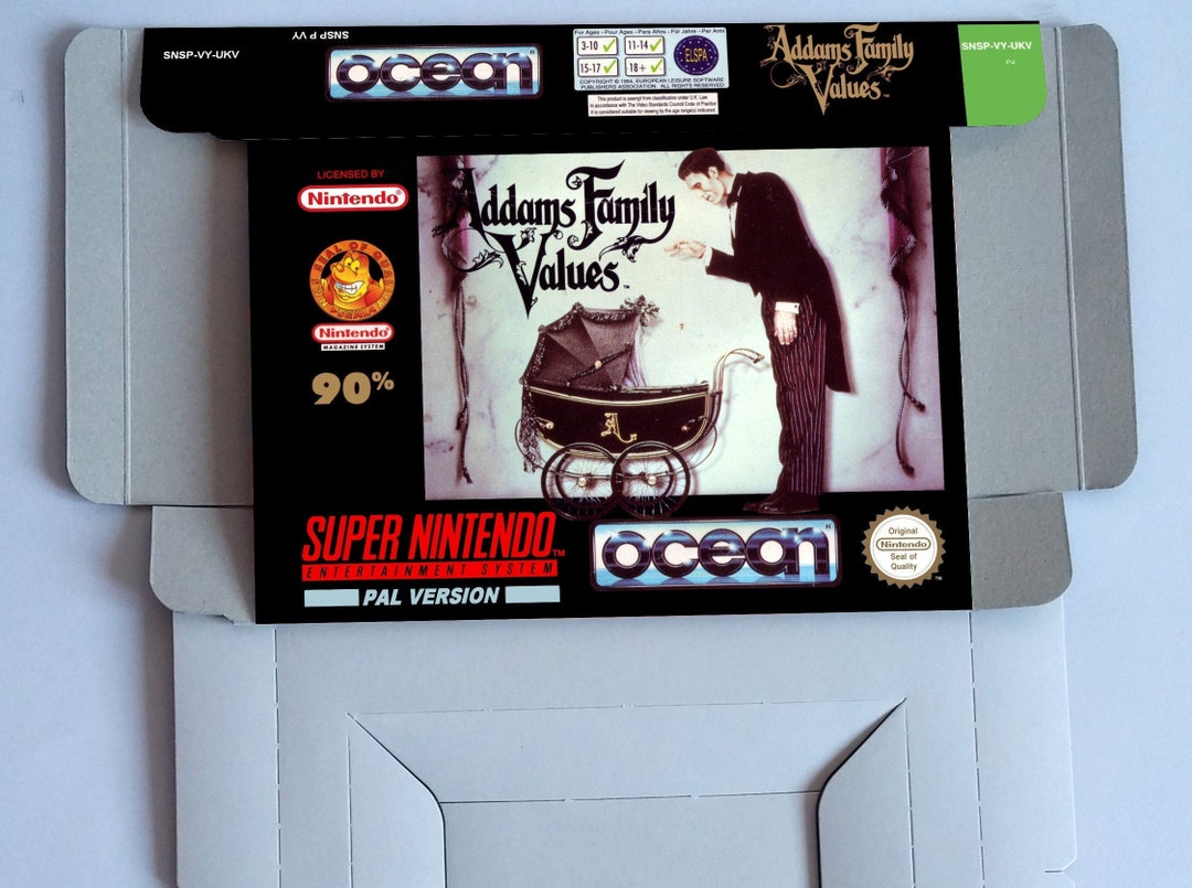 Addams Family Values - Replacement Box With Tray Option - SNES - Thick ...