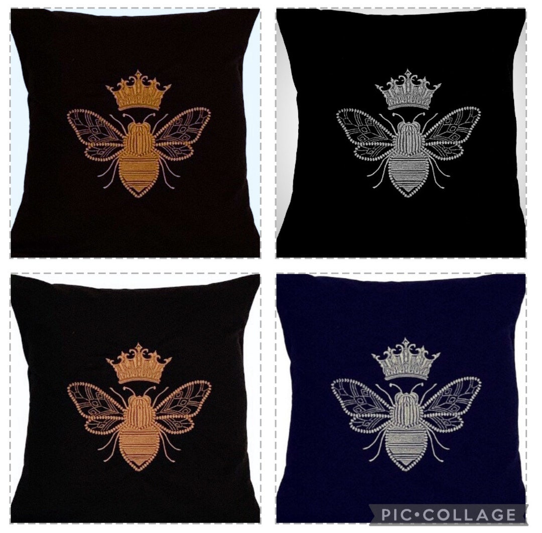 Queen Bee, Embroidered, Cushion Cover, BLACK, 12, 14, 16, 18, Gift Idea ...