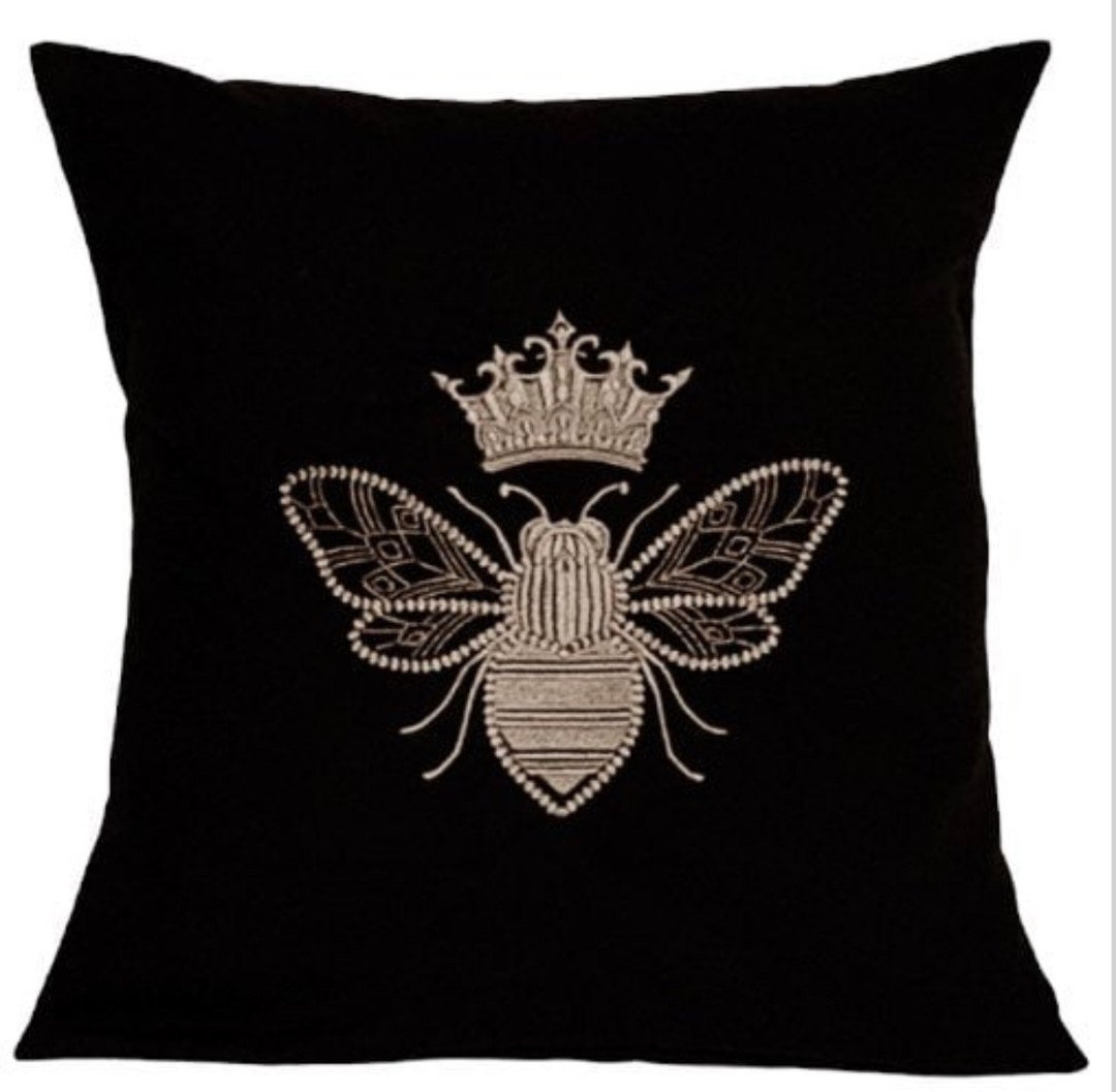Embroidered Queen Bee Cushion Cover, Black Cotton Pillow - Etsy