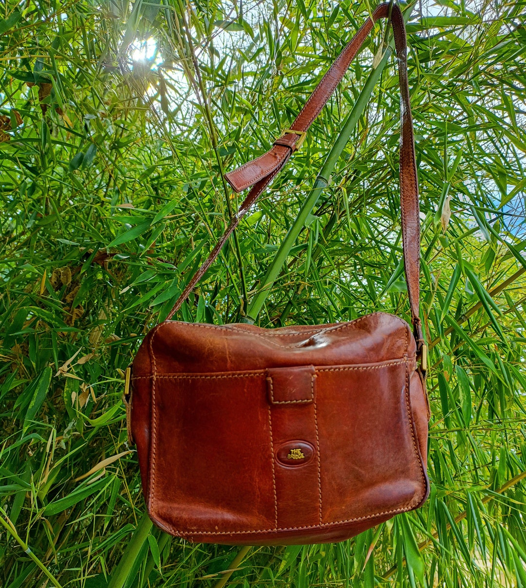 THE BRIDGE Vintage 90s Brown Genuine Leather Crossbody Bag // Real the ...