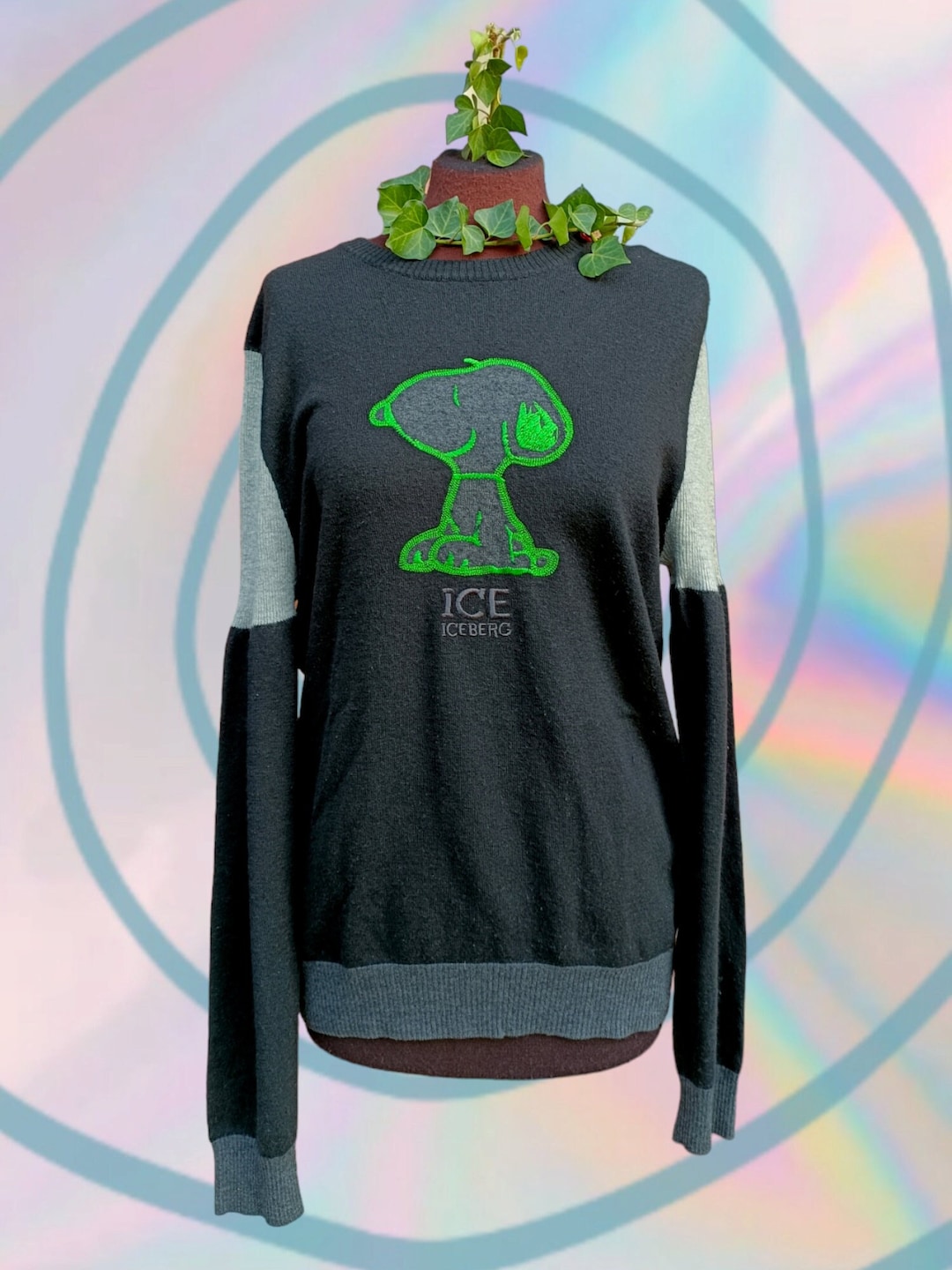 ICEBERG SNOOPY PEANUTS Wool & Cashmere Pull Sweater in Black and Grey ...