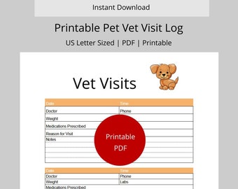 Printable Pet Vet Visit Log, Vet Notes, Dog Vet Visit, Cat Vet Visit ...