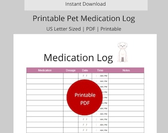 Printable Pet Medication Chart Pet Medical Records Instant Digital ...