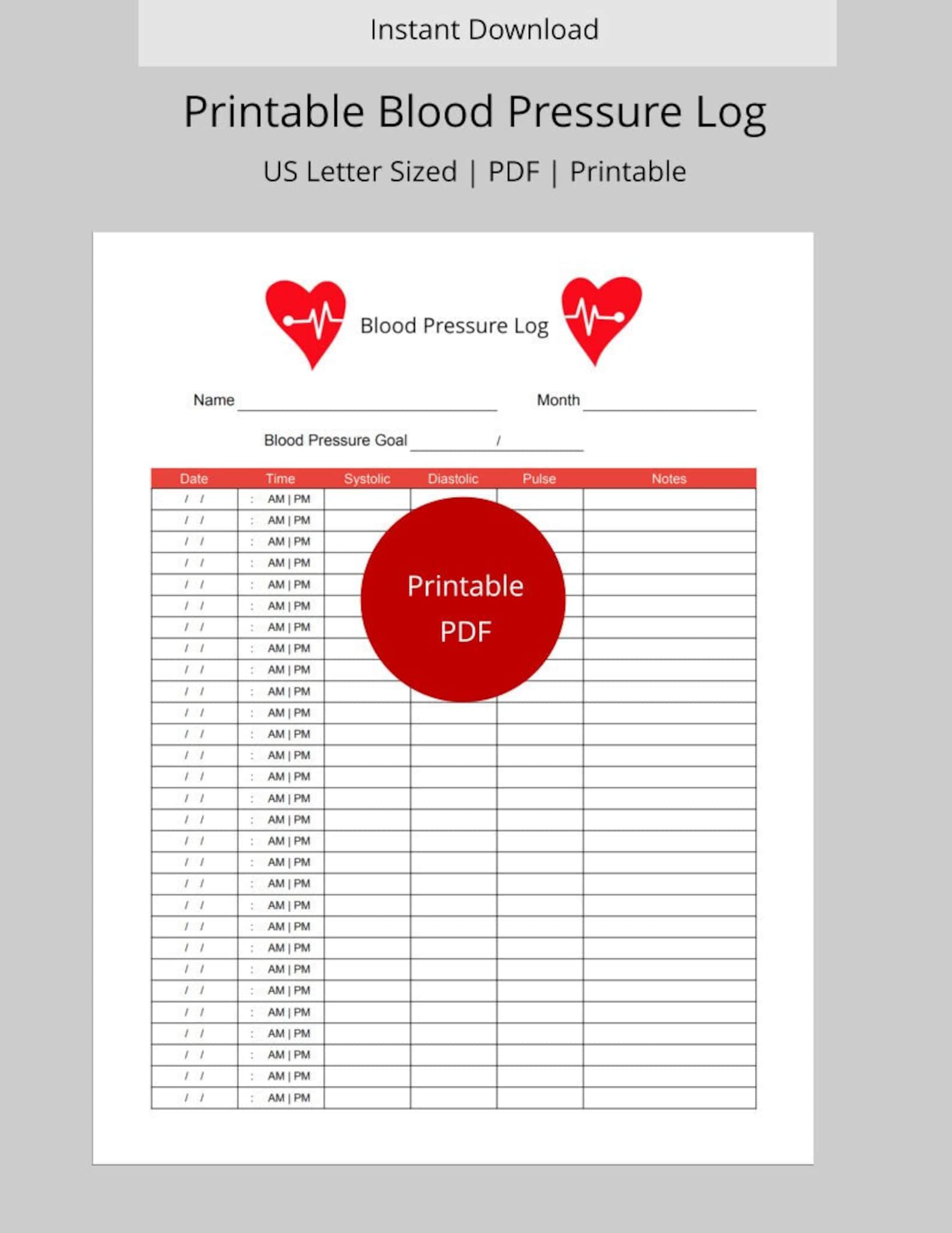 Printable Blood Pressure and Heart Rate Log - Etsy
